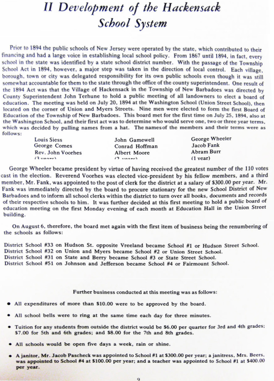 Historical Record of Hackensack Public Schools